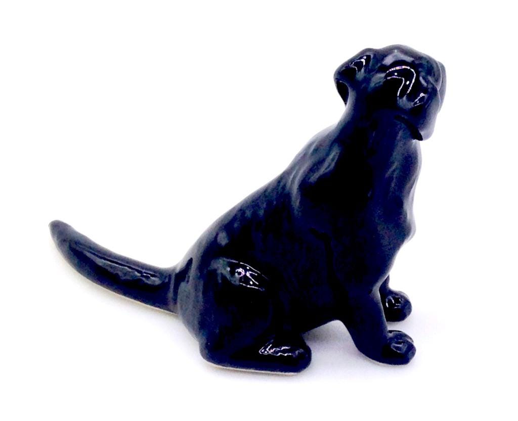 Miniature Ceramic Dog Labrador Pet Sitting Animal Little Black Statue ...