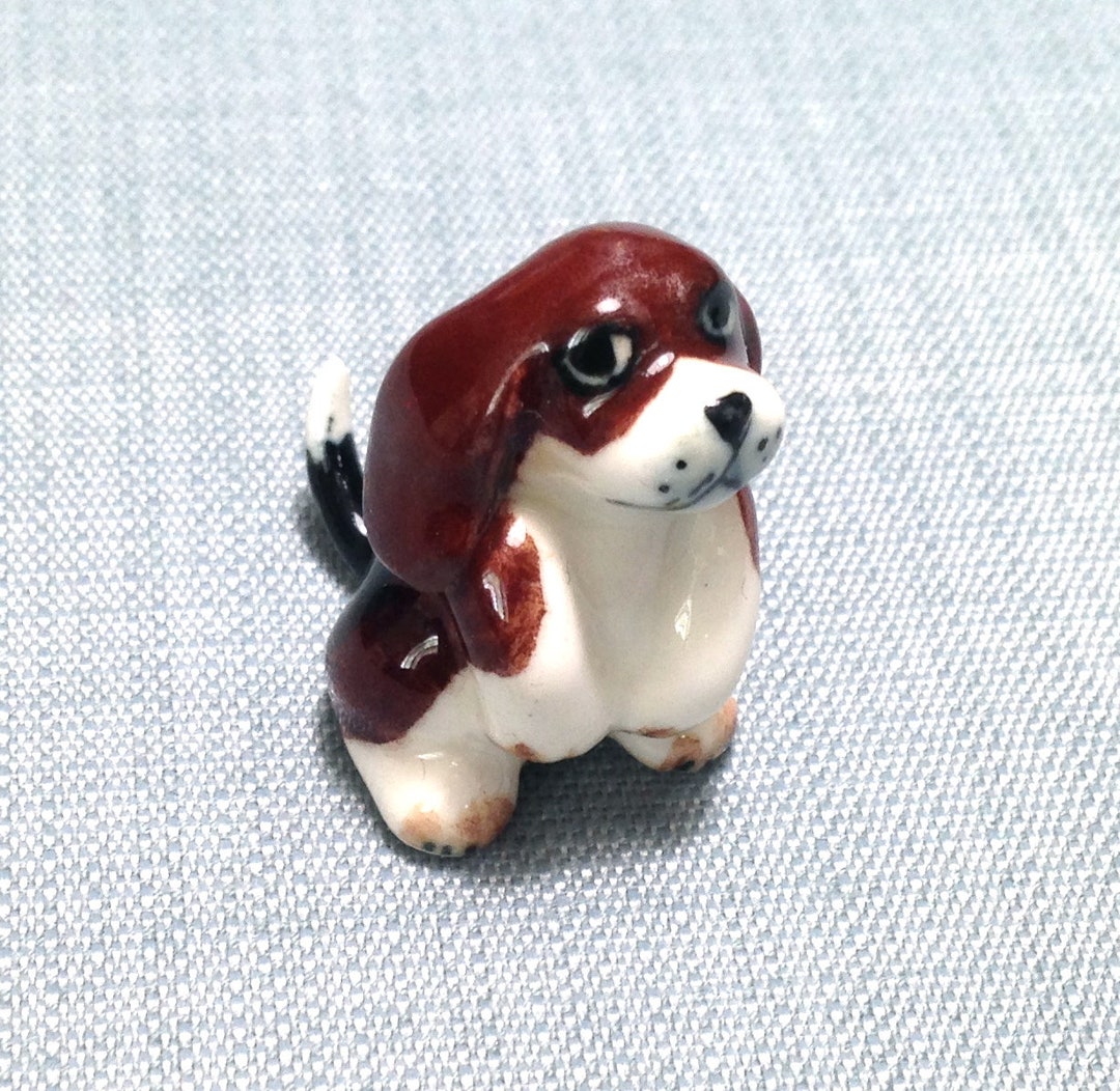 Miniature Ceramic Beagle Dog Animal Cute Little Brown Black White ...