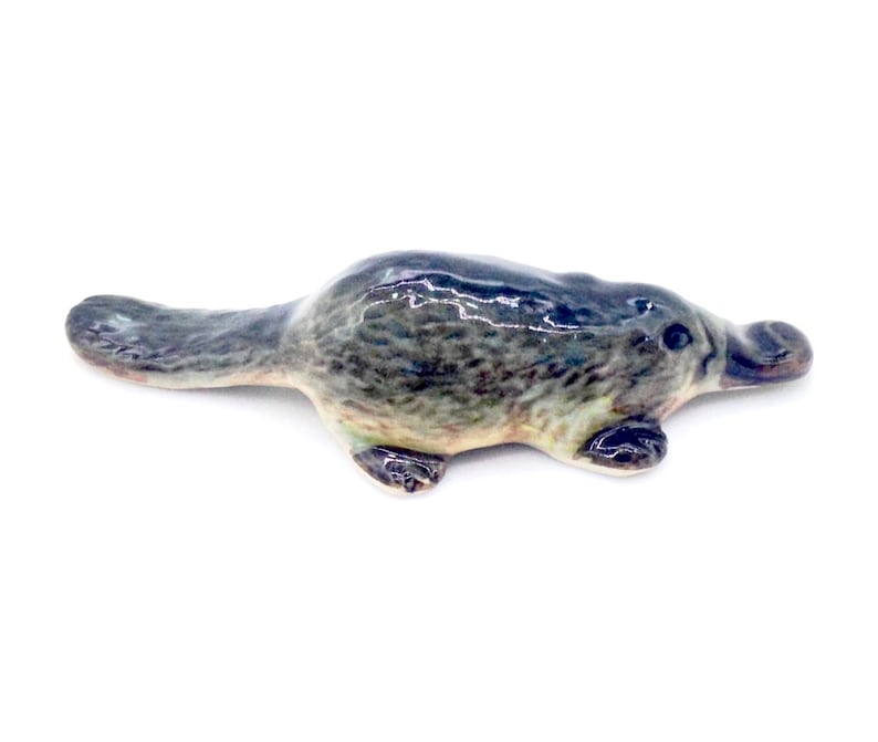 Miniature Ceramic Platypus River Animal Little Brown Beige Figurine ...