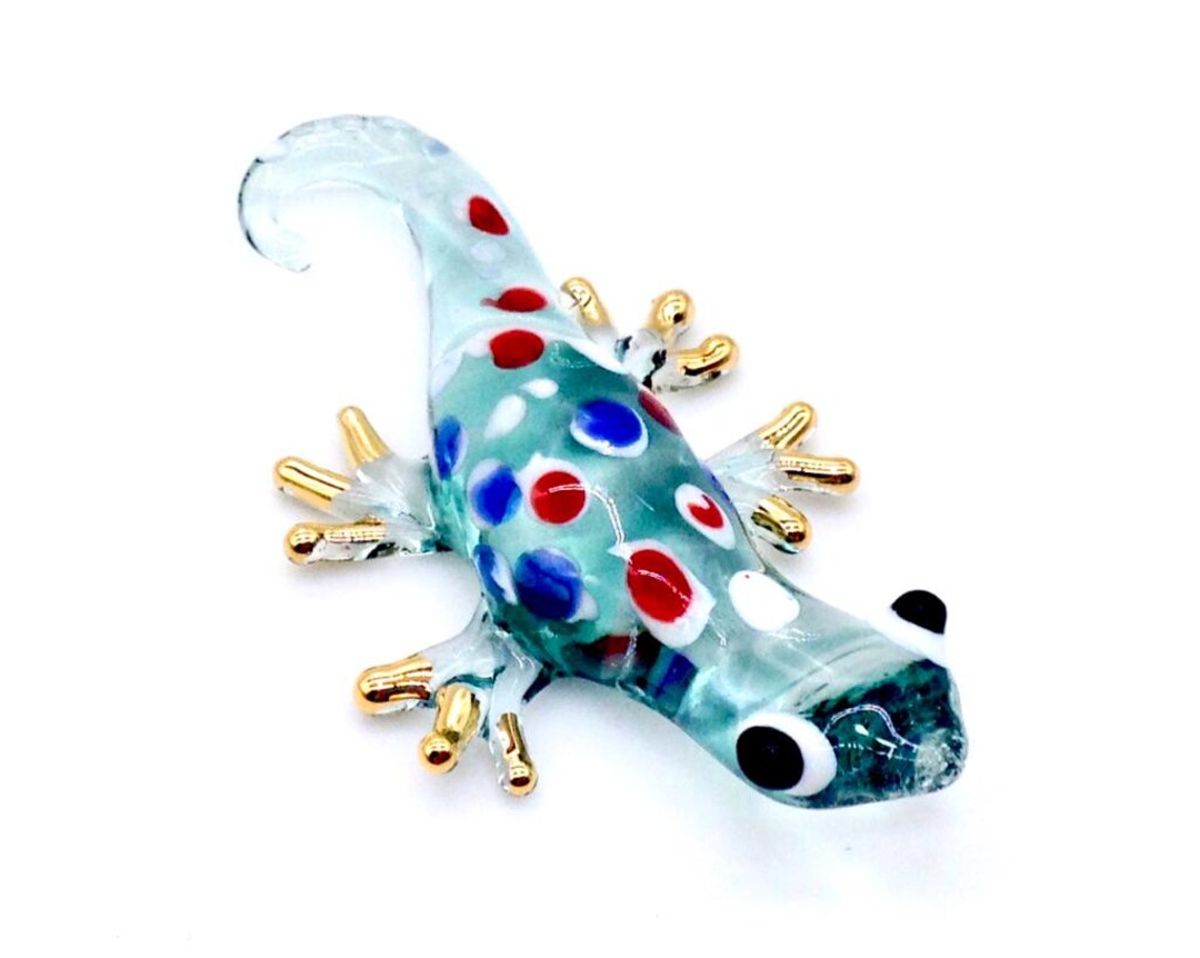 Hand Blown Glass Miniature Salamander Lizard Little Reptile Animal Blue ...