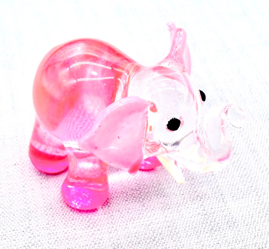 Hand Blown Glass Elephant Animal Cute Miniature Pink Transparent ...