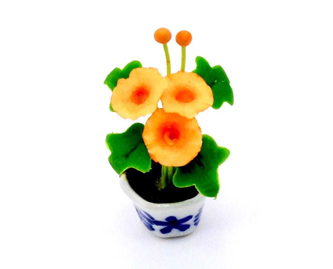 Artificial Flower Plant Morning Glory Orange Miniature Dollhouse Clay ...
