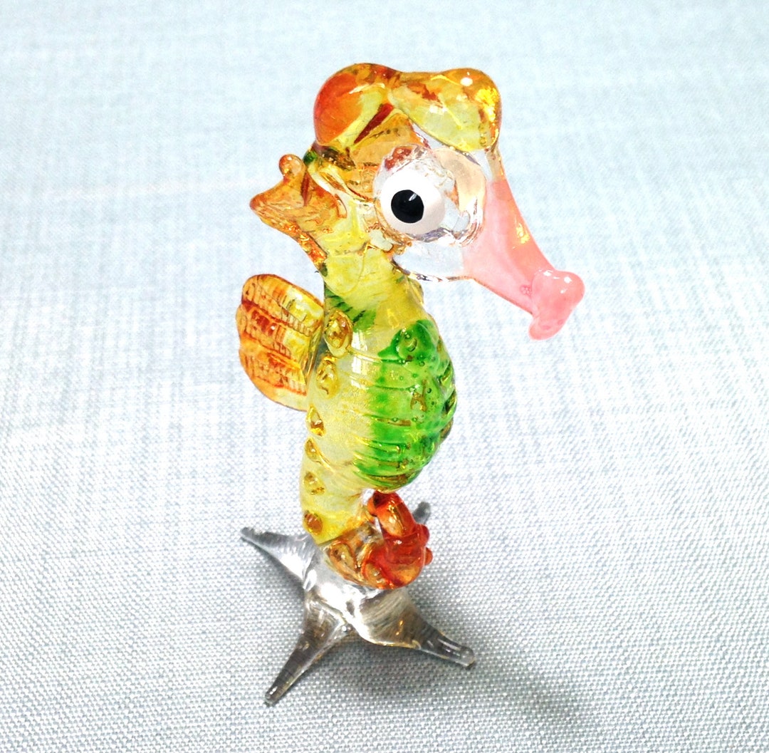 Seahorse Glass Miniature Sea Animal Cute Yellow Pink Green Figurine ...