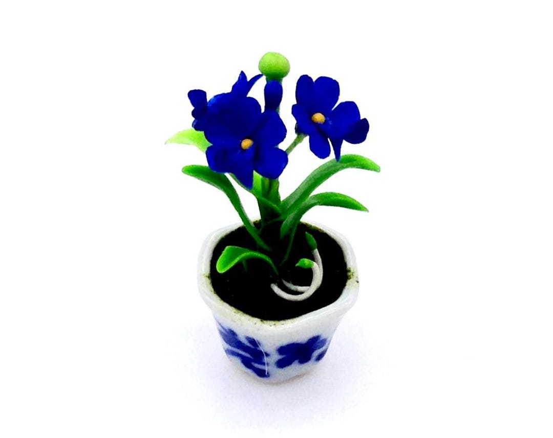 Miniature Dollhouse Artificial Flower Plant Orchid Blue Green Clay ...