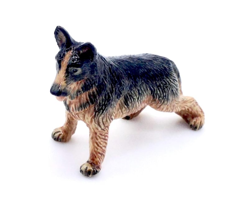 Miniature Ceramic German Shepherd Dog Animal Little Brown Black ...