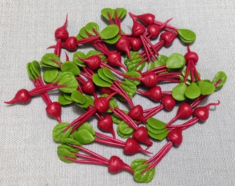 10 Miniature Dollhouse Radishes Clay Polymer White Red Long Vegetables ...