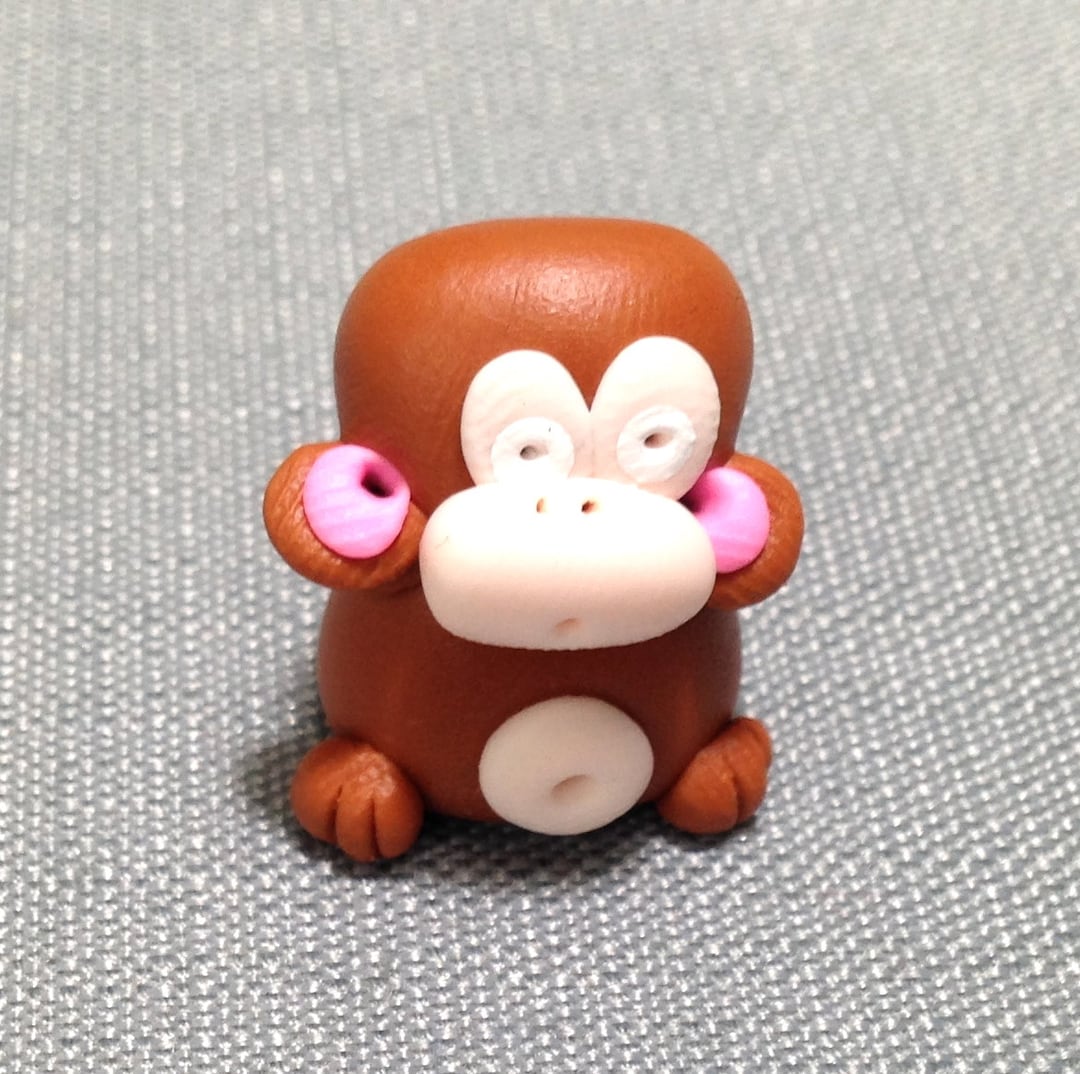 Miniature Funny Monkey Baby Brown Clay Polymer Cute Dollhouse Hand Made ...