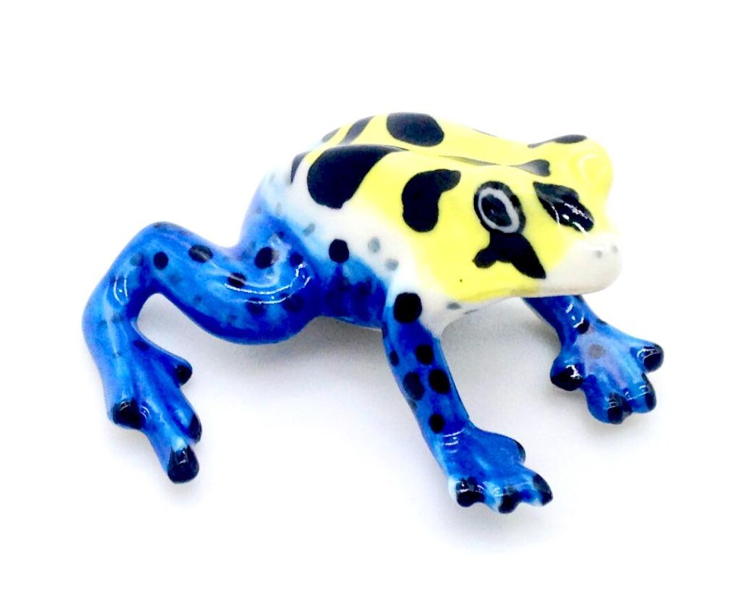 Miniature Ceramic Frog Toad Animal Cute Little Blue Yellow Black ...