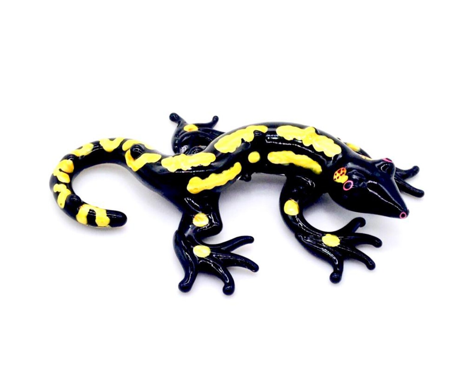 Glass Miniature Salamander Lizard Reptile Animal Black Yellow Figurine ...