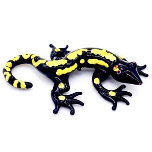 Glass Miniature Salamander Lizard Reptile Animal Black Yellow Figurine ...