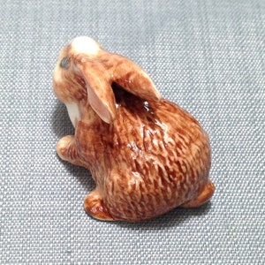 Miniature Ceramic Rabbit Bunny Animal Cute Little Brown White Figurine ...