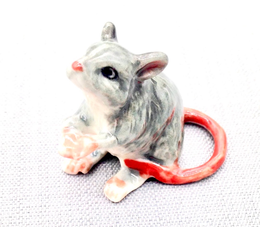 Miniature Ceramic Rat Mouse Mice Animal Cute Small Grey White Figurine ...