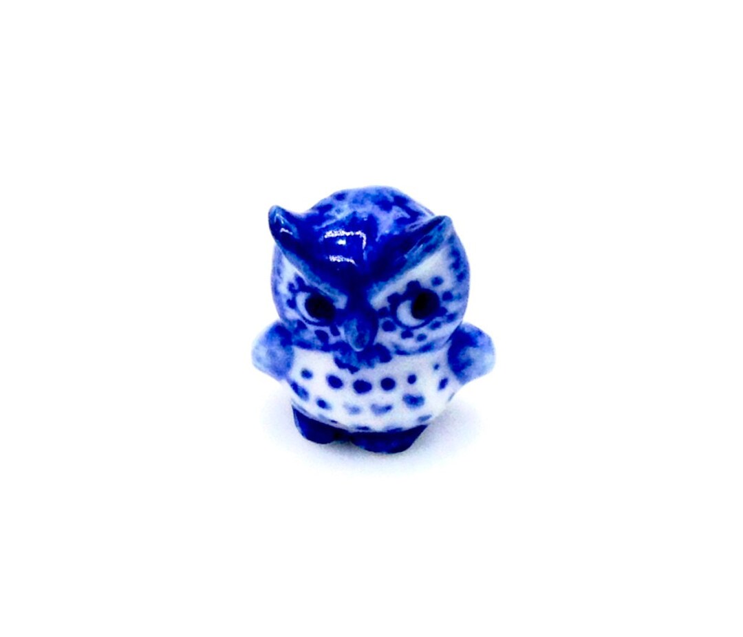 Miniature Ceramic Owl Bird Mini Baby Night Animal Cute Little Blue ...