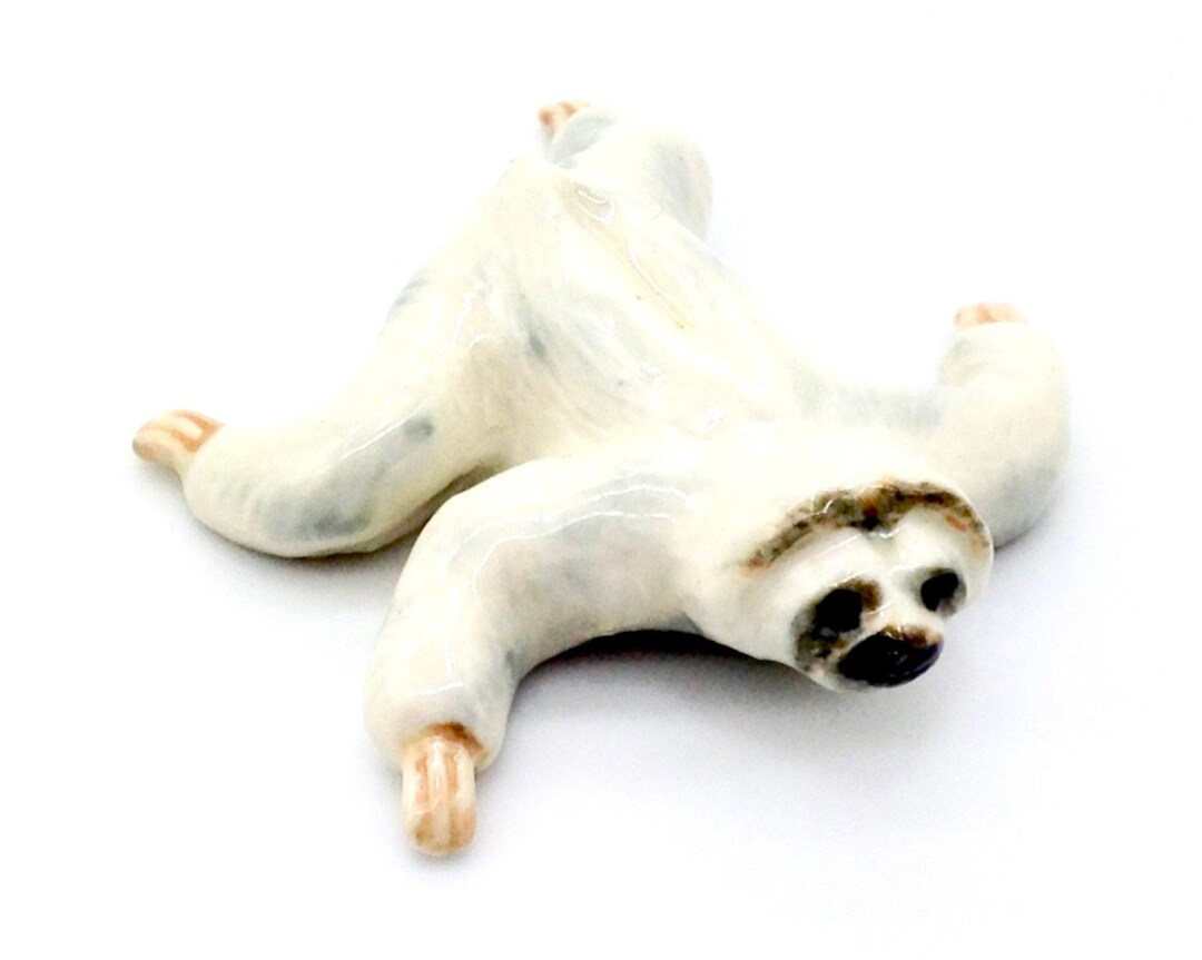 Miniature Ceramic Sloth Laying Monkey Animal Little White Figurine ...