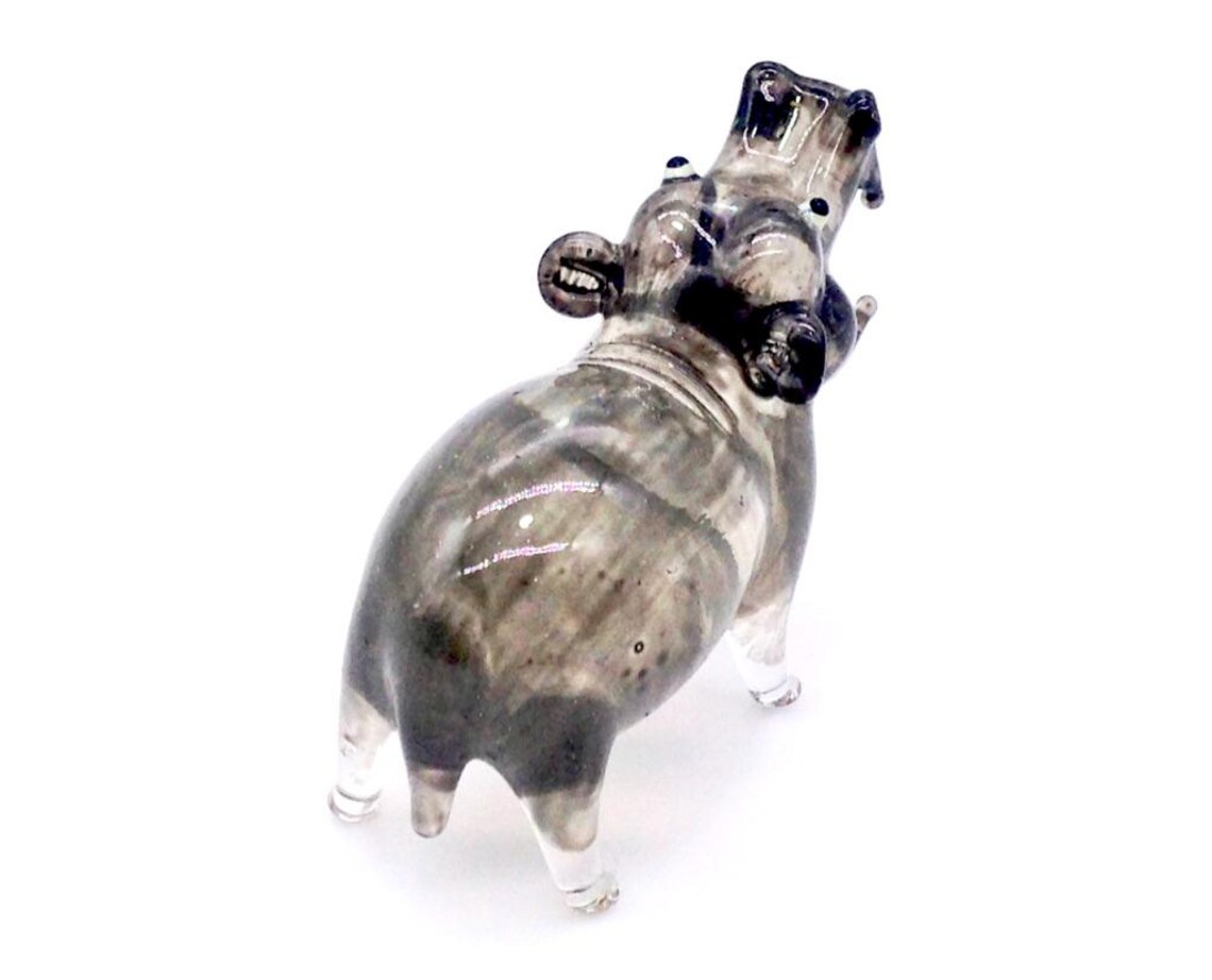 Hand Blown Glass Miniature Hippo Hippopotamus Animal Grey Transparent ...