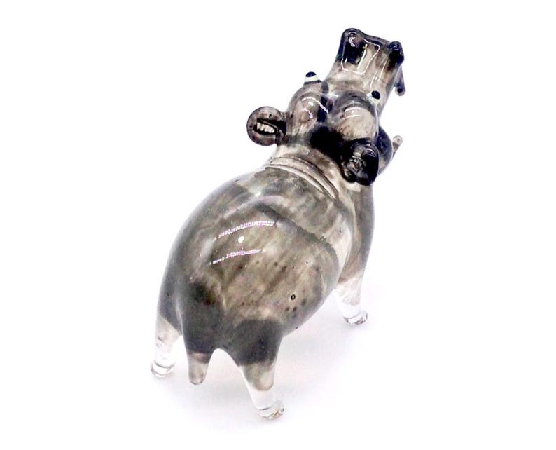 Hand Blown Glass Miniature Hippo Hippopotamus Animal Grey Transparent ...