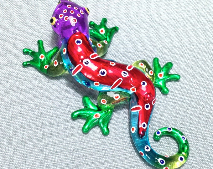 Miniature Hand Blown Glass Salamander Lizard Reptile Animal Cute Blue ...