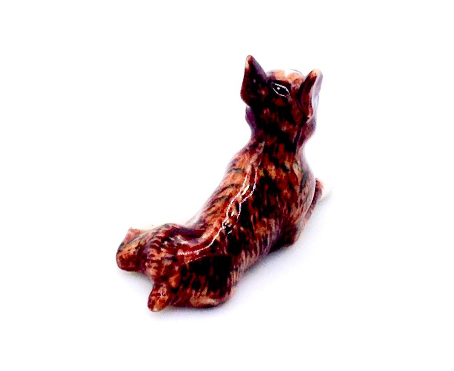 Miniature Ceramic Brindle Boxer Sitting Dog Animal Little White Brown ...