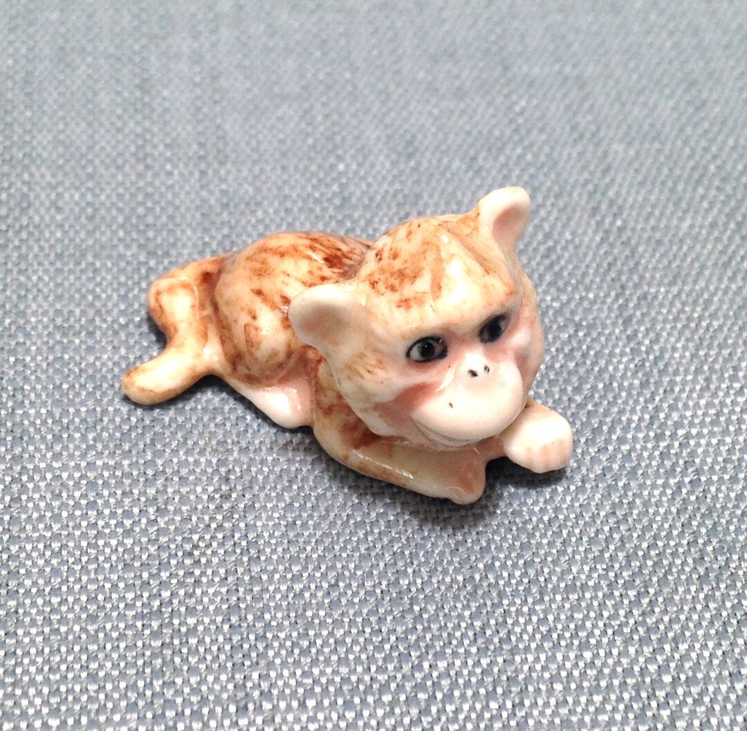 Miniature Ceramic Monkey Baby Mini Animal Cute Little Brown Pink ...