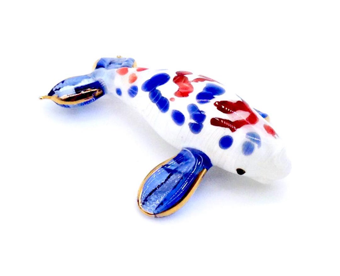 Hand Blown Glass Miniature Beluga Whale Sea Animal White Blue Red ...