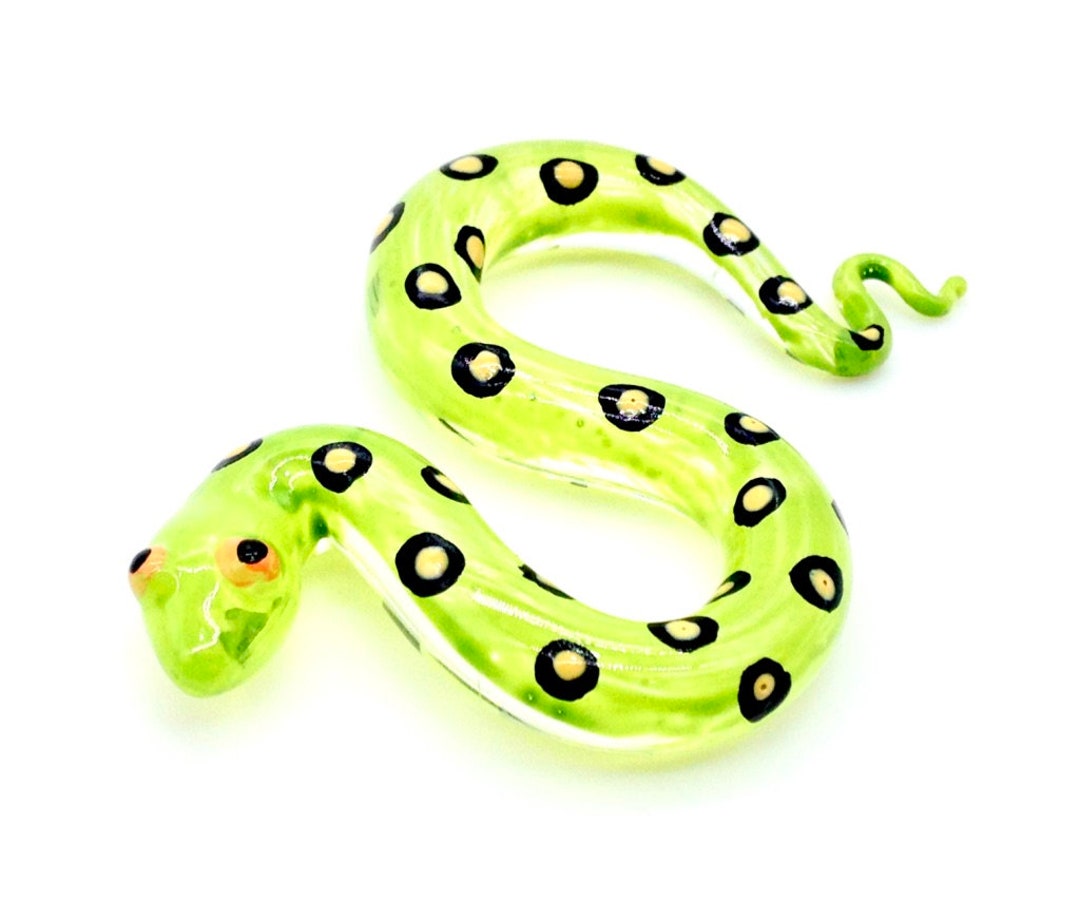 Hand Blown Glass Miniature Snake Viper Reptile Animal Green Yellow ...