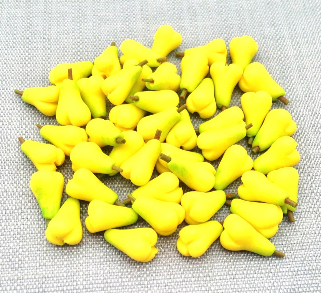20 Miniature Dollhouse Yellow Pears Fruit Clay Polymer Fruits Fimo Cute ...
