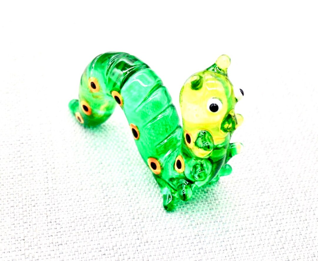 Hand Blown Glass Miniature Funny Caterpillar Worm Animal Cute Green ...