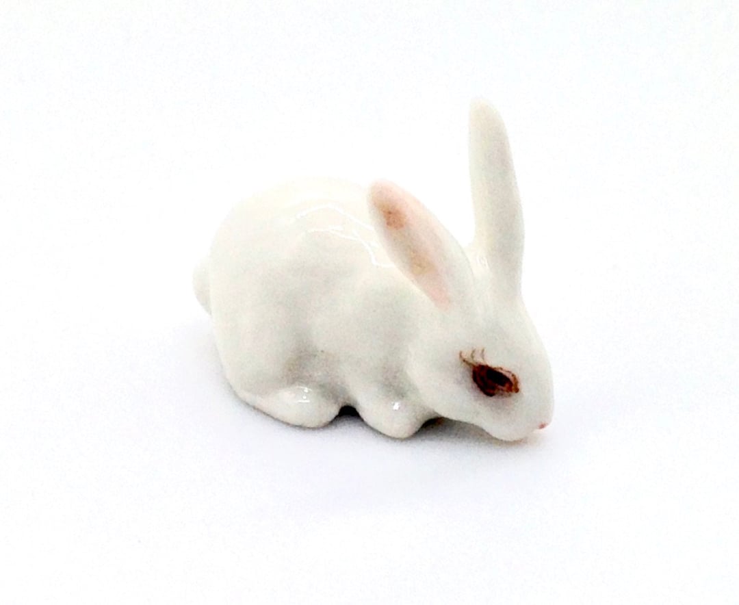 Miniature Ceramic Rabbit Bunny Baby Animal Little White Figurine Tiny ...