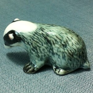 Miniature Ceramic Badger Sitting Animal Cute Little Grey White Black ...