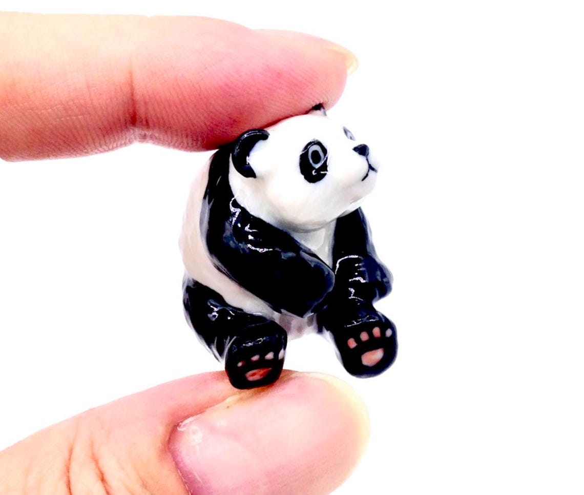 Miniature Ceramic Chinese Panda Bear Sitting Animal Little Black White ...