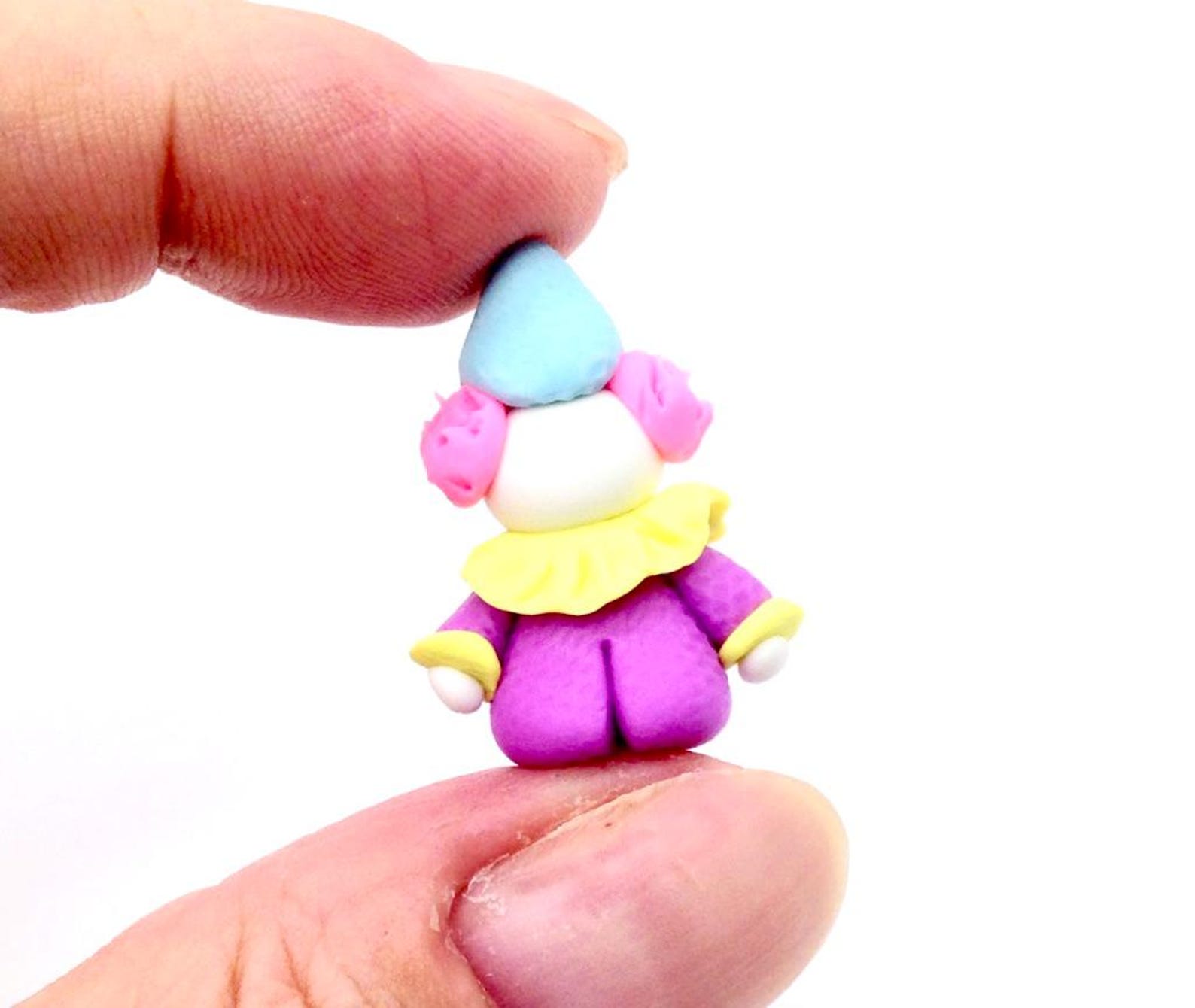 Miniature Funny Clown Purple Yellow Clay Polymer Cute Little Dollhouse ...