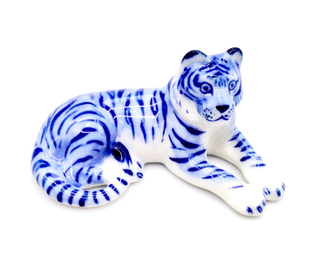Miniature Ceramic Tiger Laying Feline Wild Jungle Animal Cute Little ...