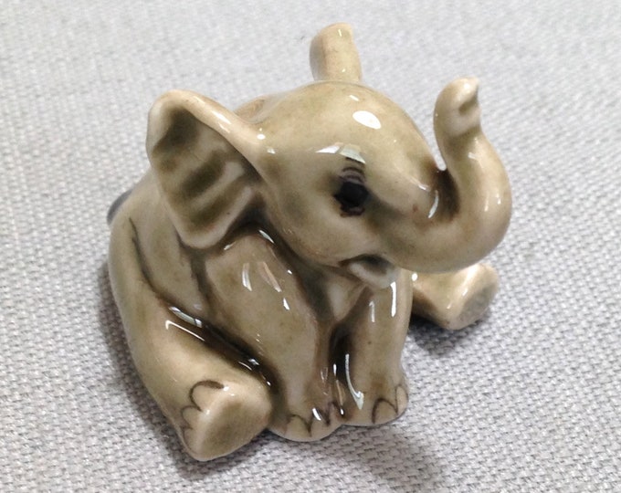 Miniature Ceramic Elephant Sitting Animal Funny Cute Little Small Tiny ...