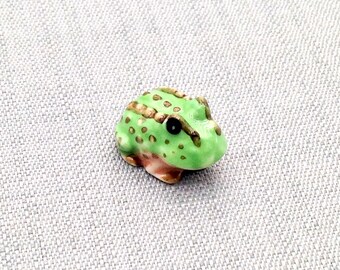 Miniature Ceramic Frog Toad Animal Cute Little Tiny Small Green Yellow ...