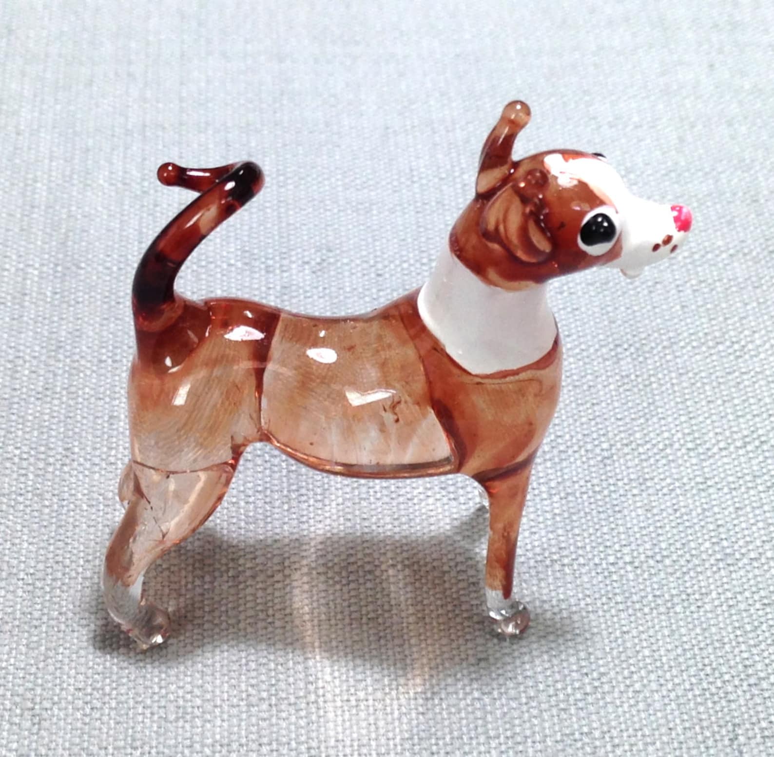 Hand Blown Glass Miniature Dog Animal Funny Cute Brown White - Etsy