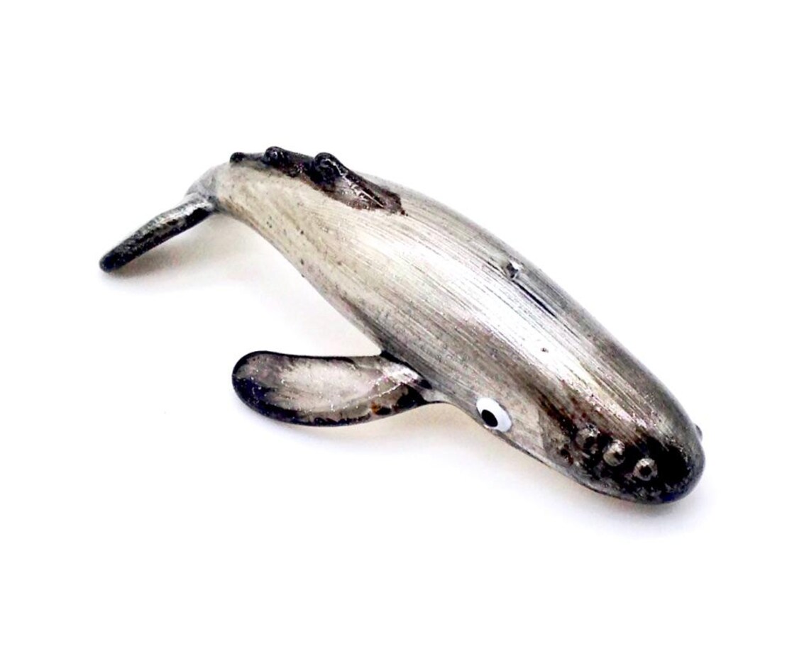 Hand Blown Glass Miniature Whale Fish Little Sea Ocean Animal Grey ...