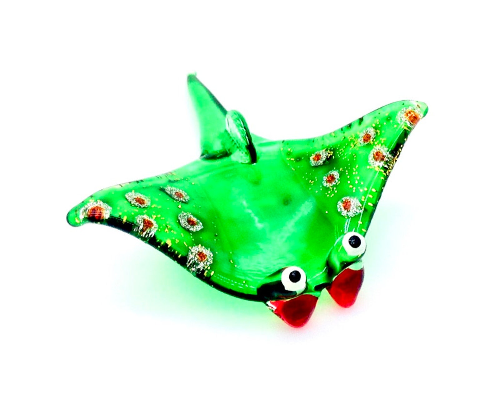 Miniature Hand Blown Glass Manta Ray Fish Sea Baby Funny Animal Green ...