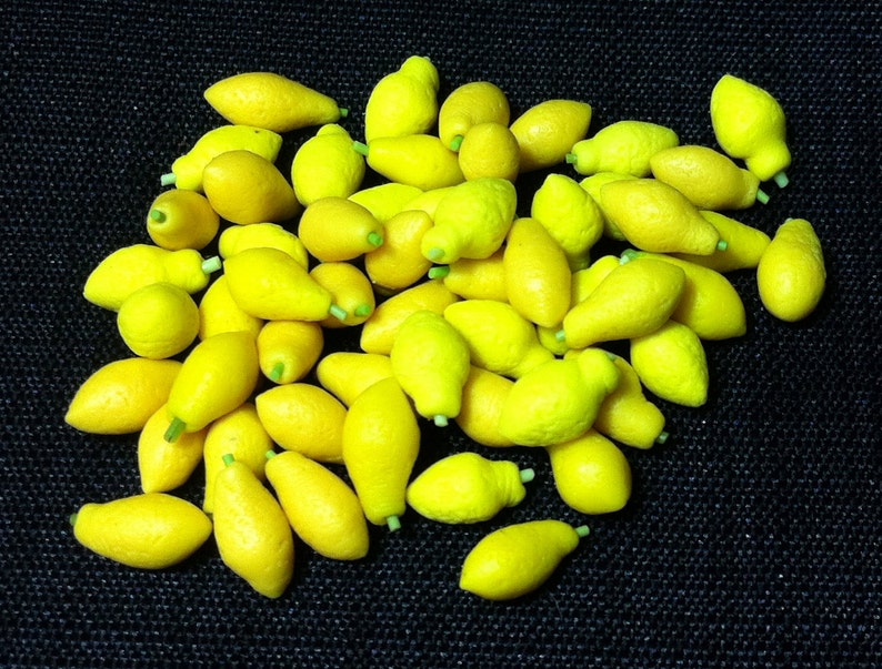 20 Miniature Dollhouse Lemon Fruit Clay Polymer Citron Zitrone Oval ...