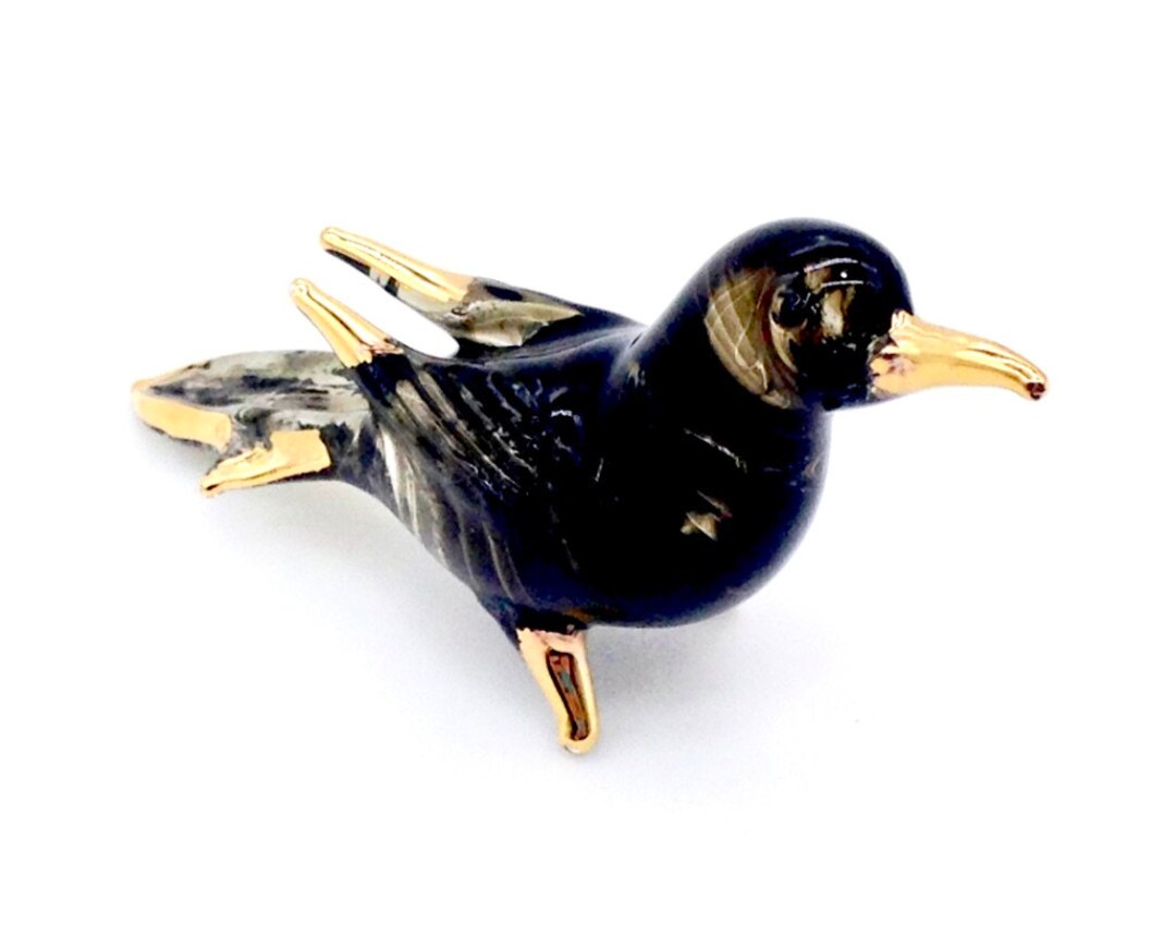 Miniature Hand Blown Glass Funny Crow Bird Little Animal Cute Black ...