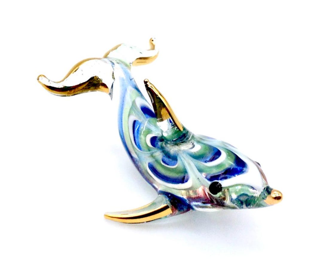 Hand Blown Glass Miniature Dolphin Sea Fish Animal Cute Little Blue ...