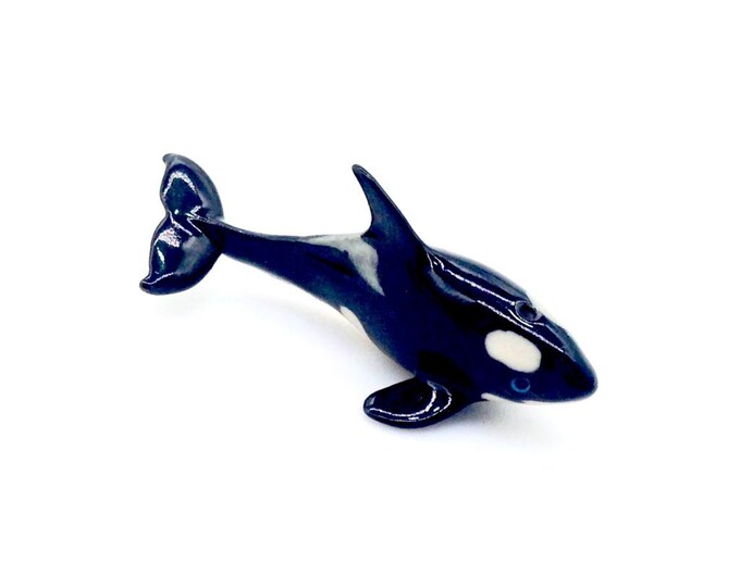 Miniature Ceramic Killer Whale Orca Fish Baby Animal Cute Little Black ...