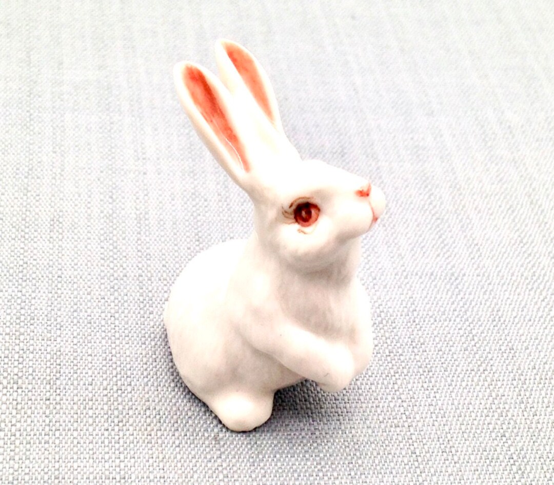 Miniature Ceramic Rabbit Bunny Animal Cute Little Funny Tiny Small Pink ...