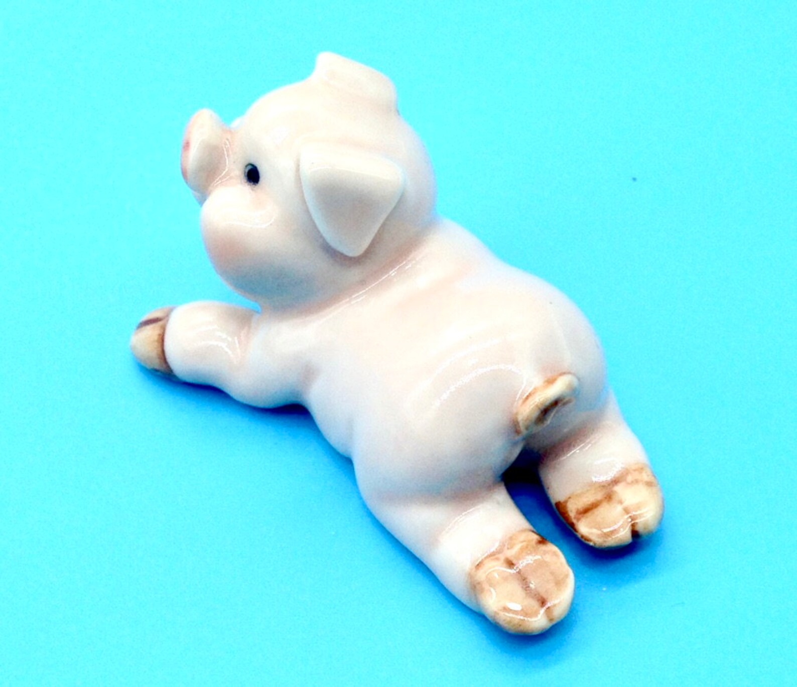 Miniature Ceramic Pig Pork Piglet Laying Animal Little Light Pink ...
