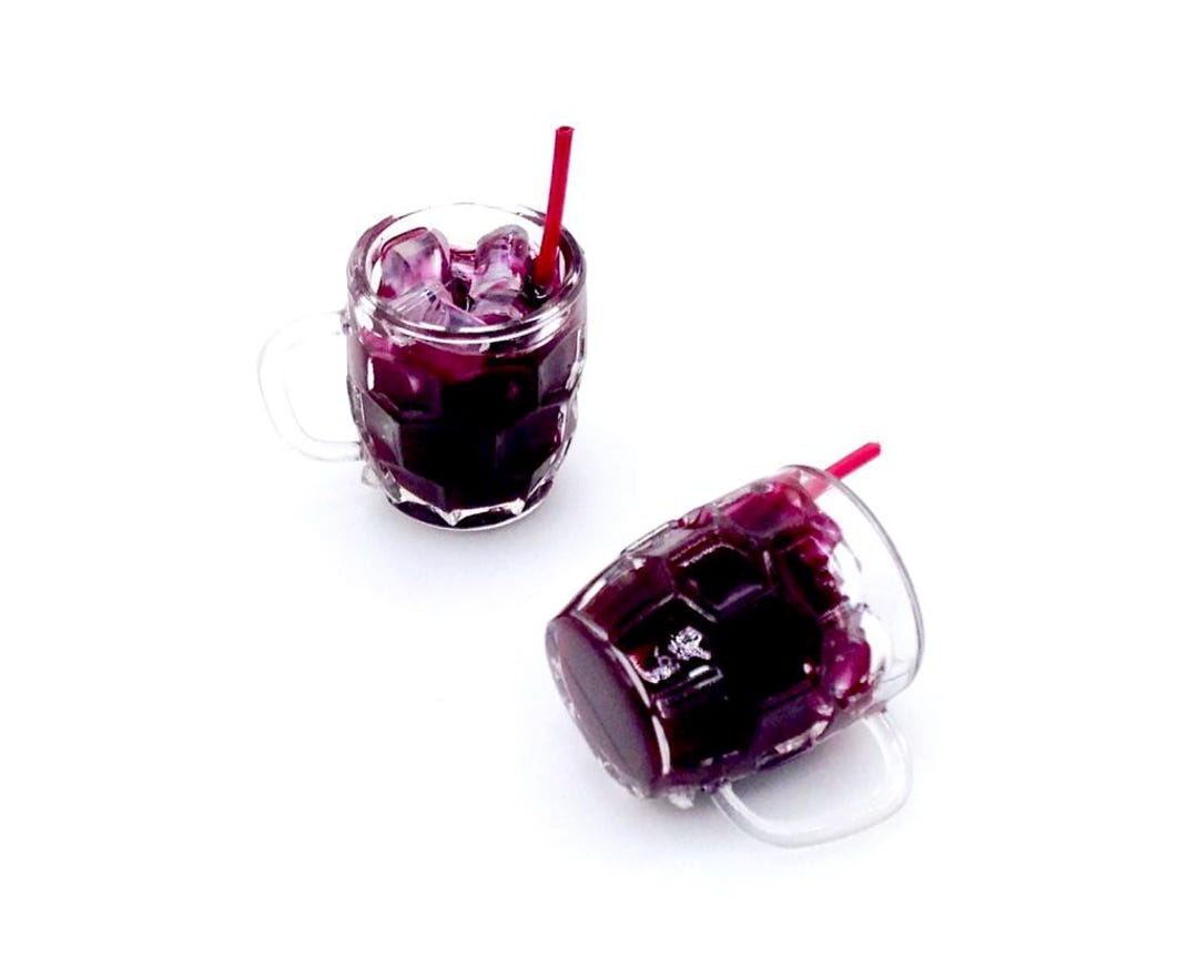 2 Miniature Dollhouse Iced Grape Juice Mugs Cups Small Clear Plastic ...