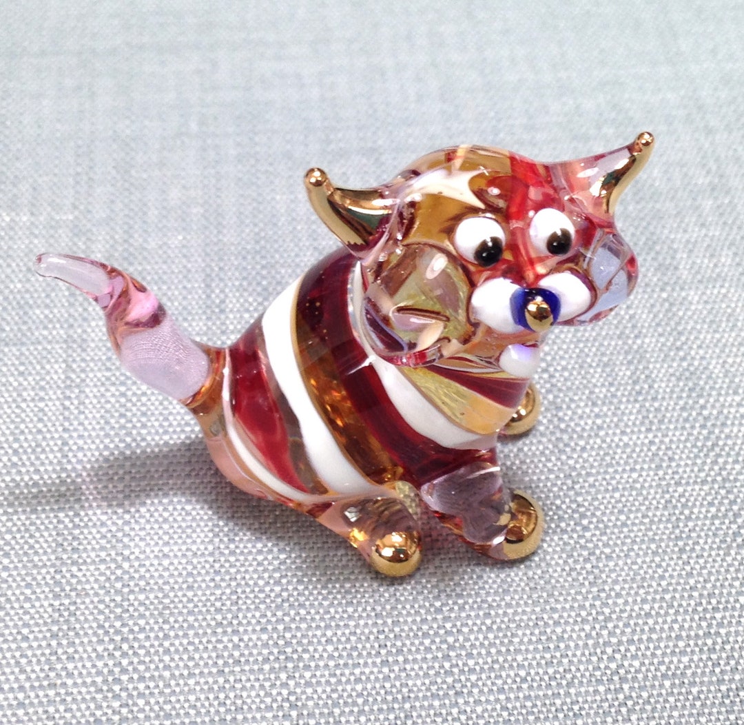 Hand Blown Glass Miniature Cat Kitty Animal Red Brown White - Etsy