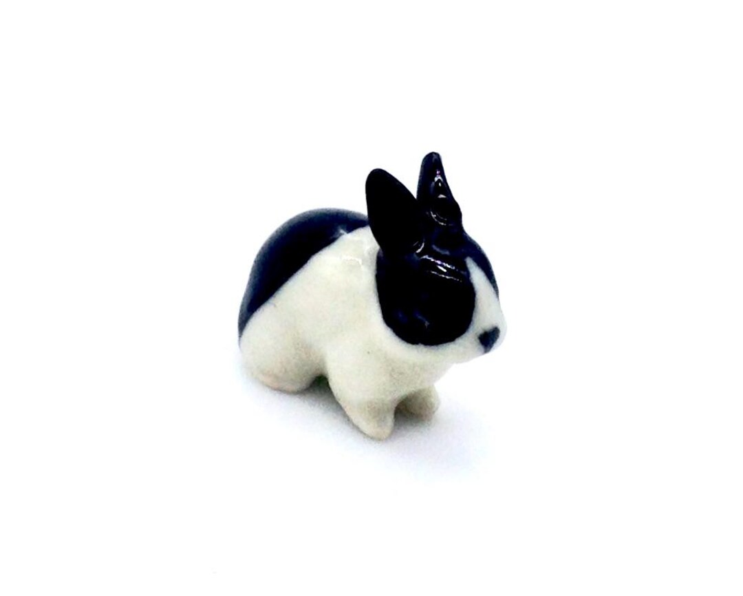 Miniature Ceramic Rabbit Bunny Animal Baby Little Black White Figurine ...