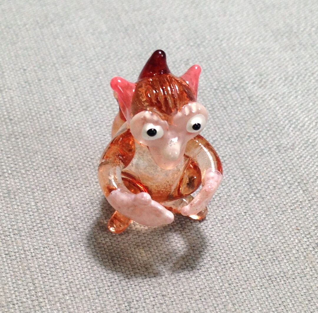 Miniature Hand Blown Glass Monkey Baby Animal Brown Orange White ...