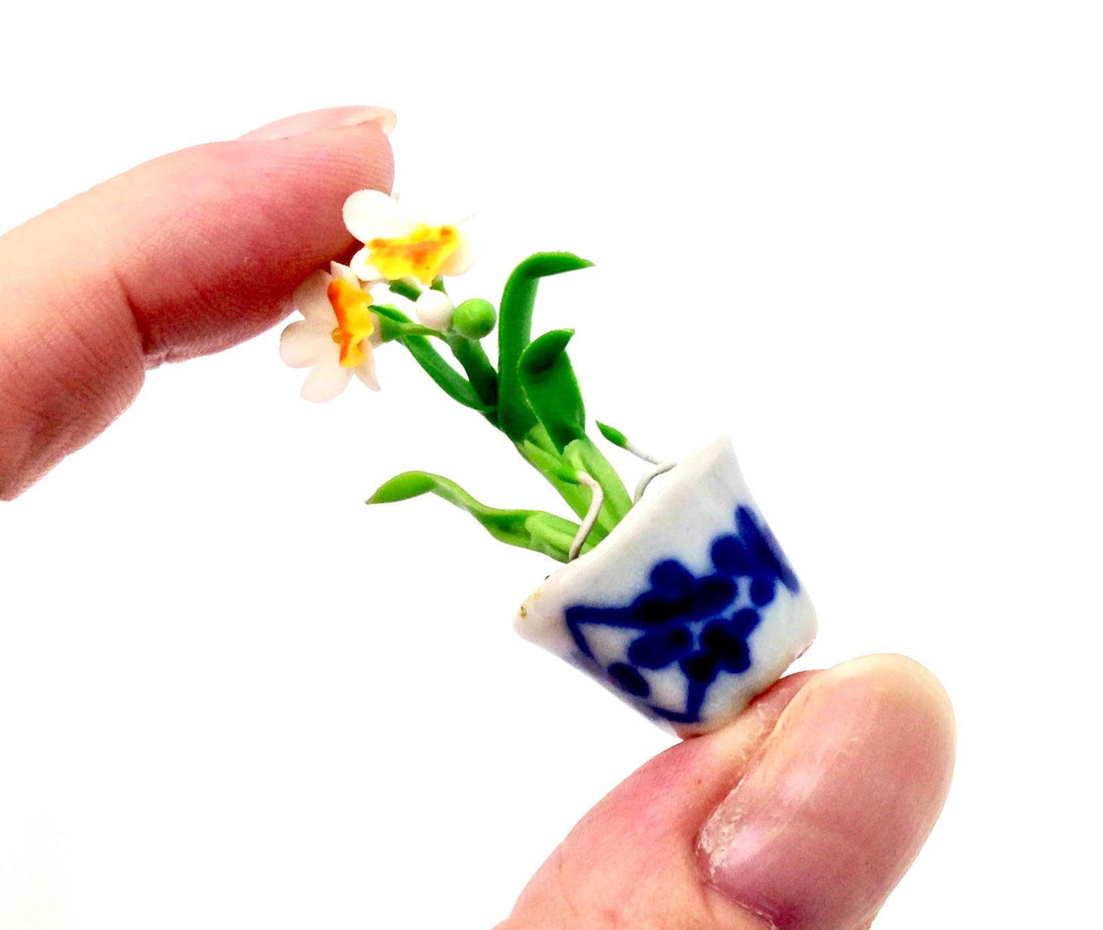 Miniature Dollhouse Flower Artificial Plant Orchid White Clay Polymer ...