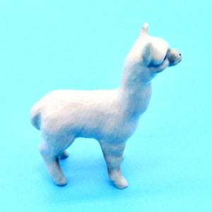 Miniature Ceramic Llama Mountain Animal Little White Brown Figurine ...