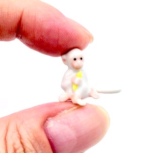 Miniature Ceramic Monkey Baboon Mini Animal Cute Little White Figurine ...